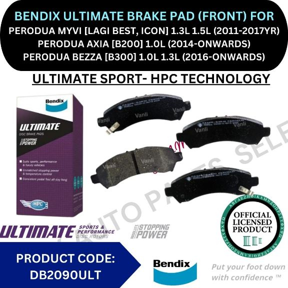 BENDIX ULTIMATE DISC BRAKE PAD (FRONT) FOR PERODUA MYVI [LAGI BEST, ICON] '11-17YR / AXIA [B200 ...
