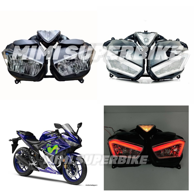YAMAHA R25 V1 FRONT HEAD LAMP ASSY STANDARD & LED RED COLOUR LAMPU ...
