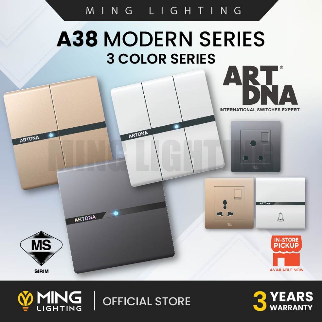 ARTDNA A38 Modern Wall Switch LED Indicator 3 Way Universal 13A 20A 45A TV Astro Telephone CAT5E ...