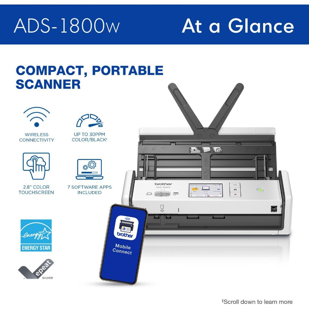 Brother Wireless Document Scanner ADS-1800W (ADS1800W) up to 20 pages ...