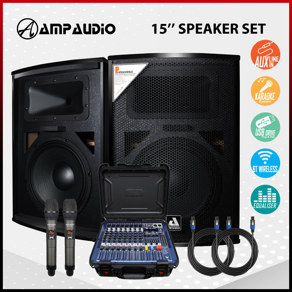 AmpAudio Karaoke Speaker Set 15 inch 500W Speaker Set with Bluetooth ...