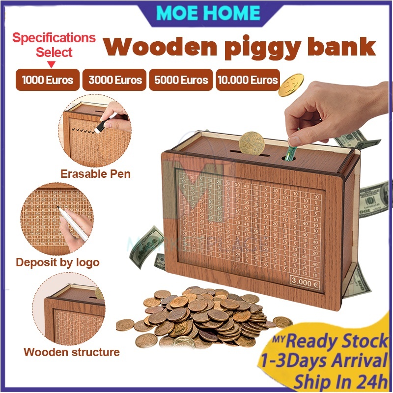 Wooden Money Box Handmade Reusable Piggy Bank Crafts with Saving Money ...