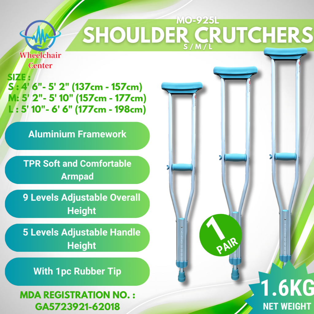 Hospital Aluminium Adjustable Underarm Shoulder Crutches - 1 Pair ...