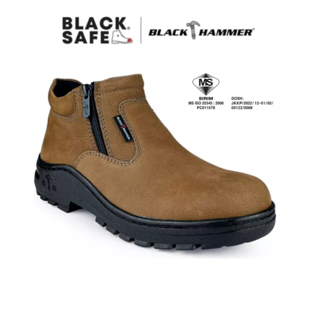 Black Hammer Men 2000 Series Mid cut with Double Zip Safety Shoes BH ...
