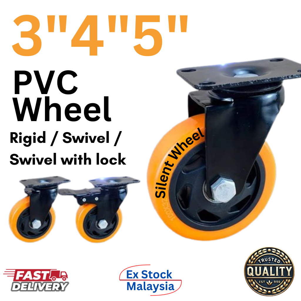 3" 4" 5" PVC Caster PVC Wheel Kastor Roda Getah Dengan Brek Sampingan ...