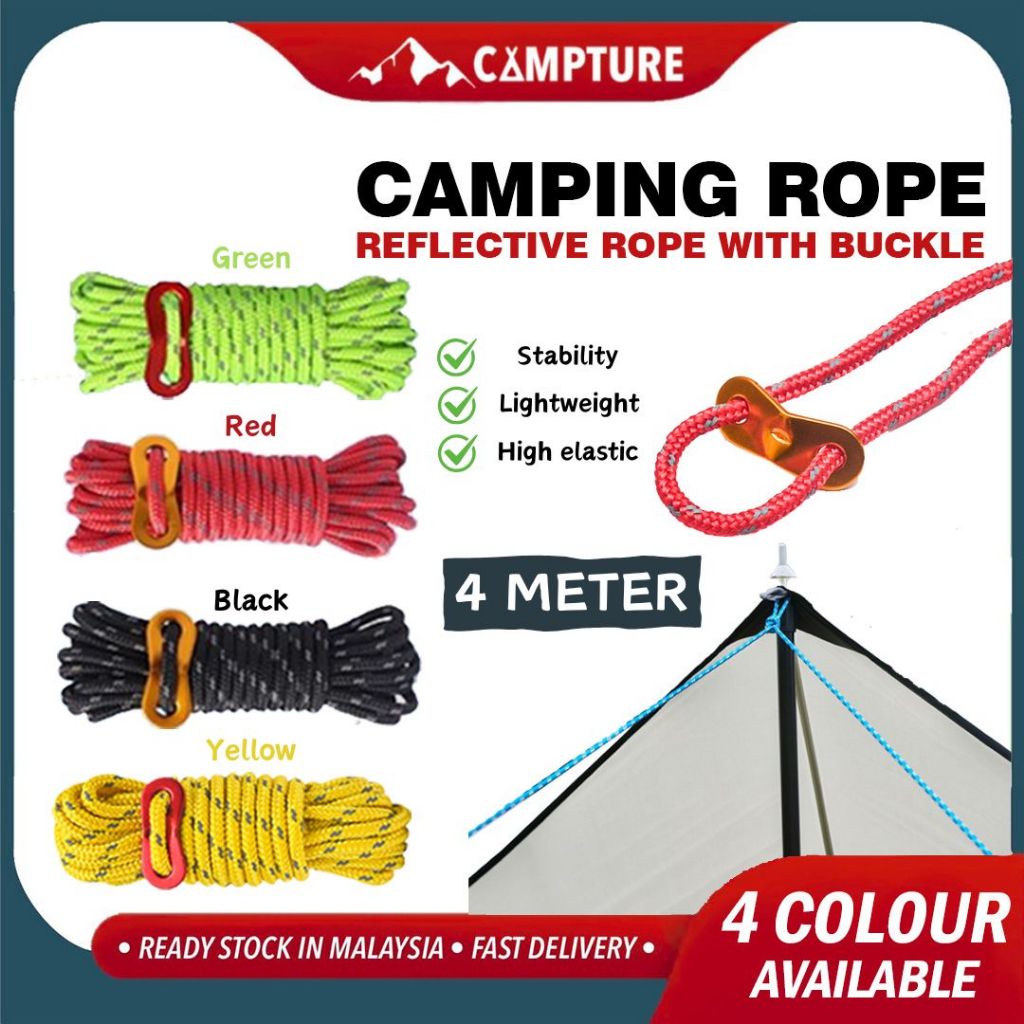 【CAMPTURE】5mm Thick Reflective Rope 4Meter Paracord Rope Camping Tent ...