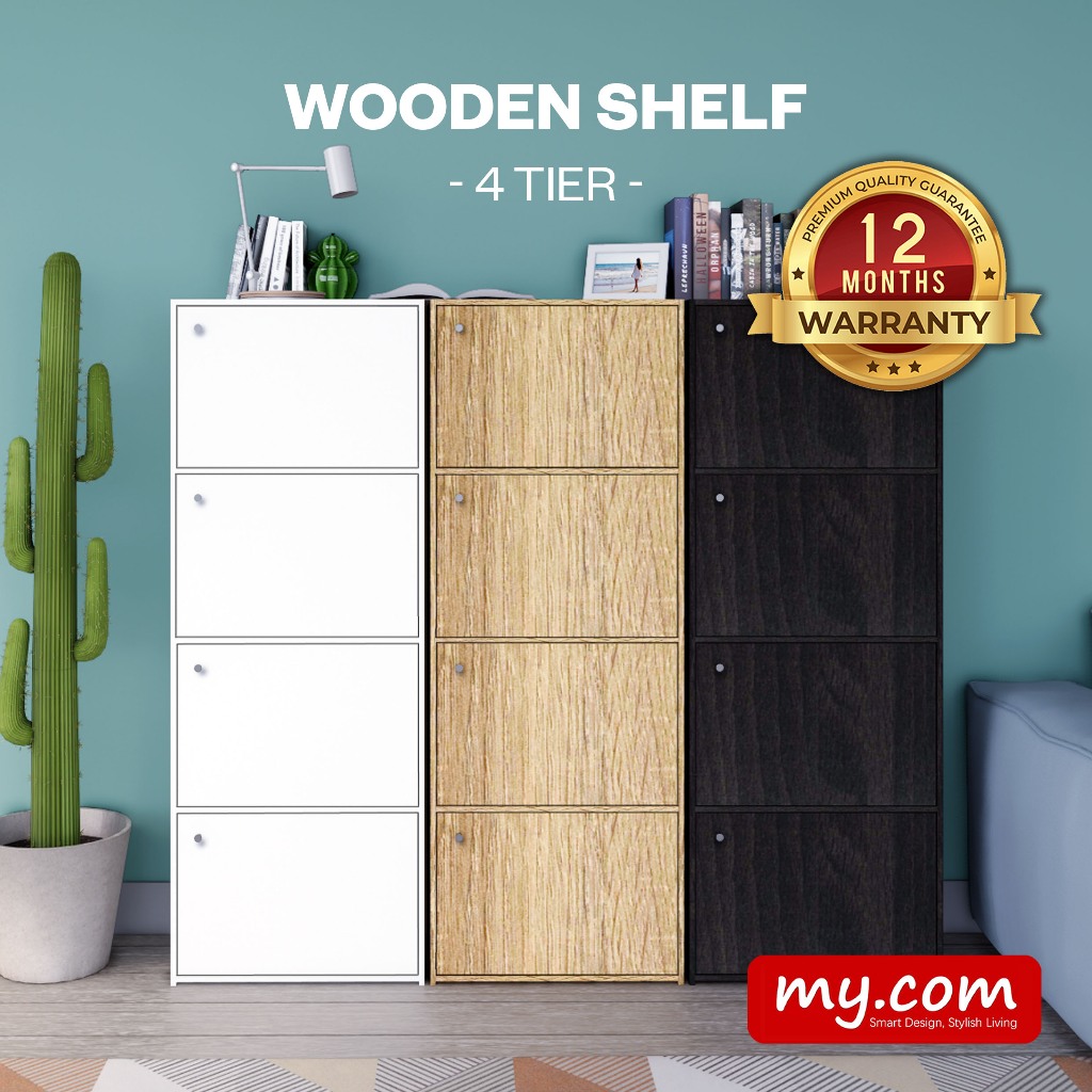 Rak Buku 4 Tingkat/4 Tier Bookshelf with Doors my-com Almari Budak Rak ...