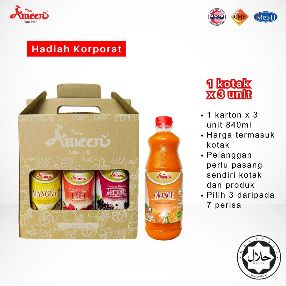 Ameen Set Hadiah Kordial Kombo 3 botol 840ml (KOTAK 3 botol) kordial ...