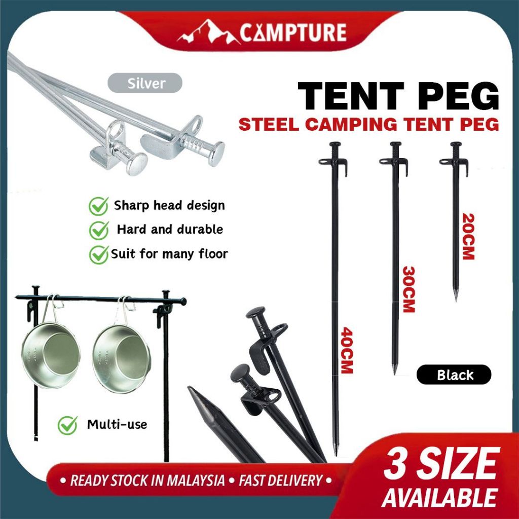 【CAMPTURE】1pc 20/30/40cm Peg Stake Camping Peg Tent Peg Tarp Flysheet ...