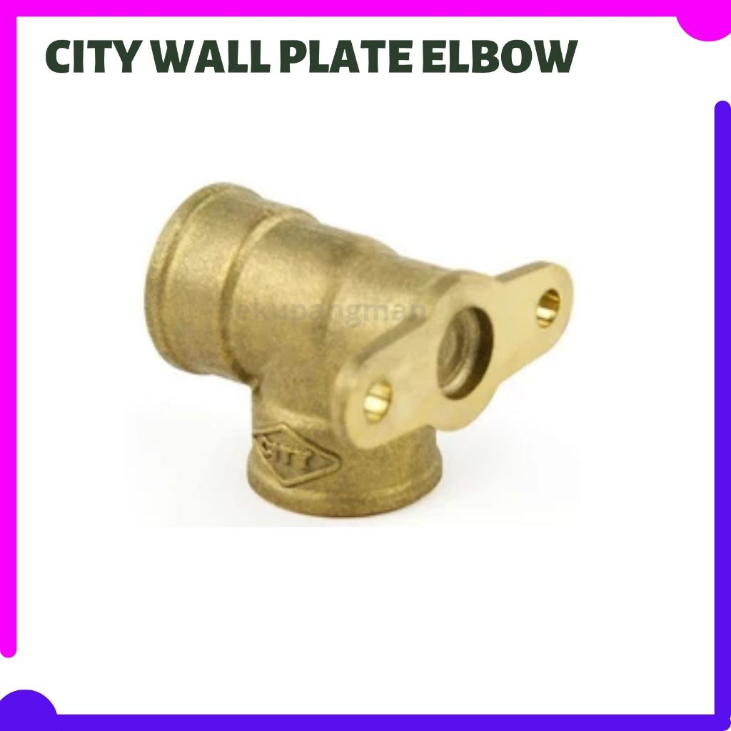 1/2" CITY Brass Threaded Fitting Wall Plate Elbow Penyambung Paip ...