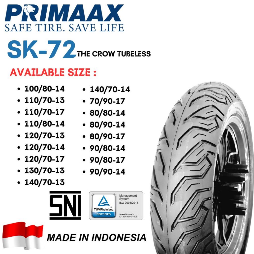 PRIMAAX Tyre SK72 RIM 13 / RIM 14 / RIM 17 The Crow Tubeless Tyre ...