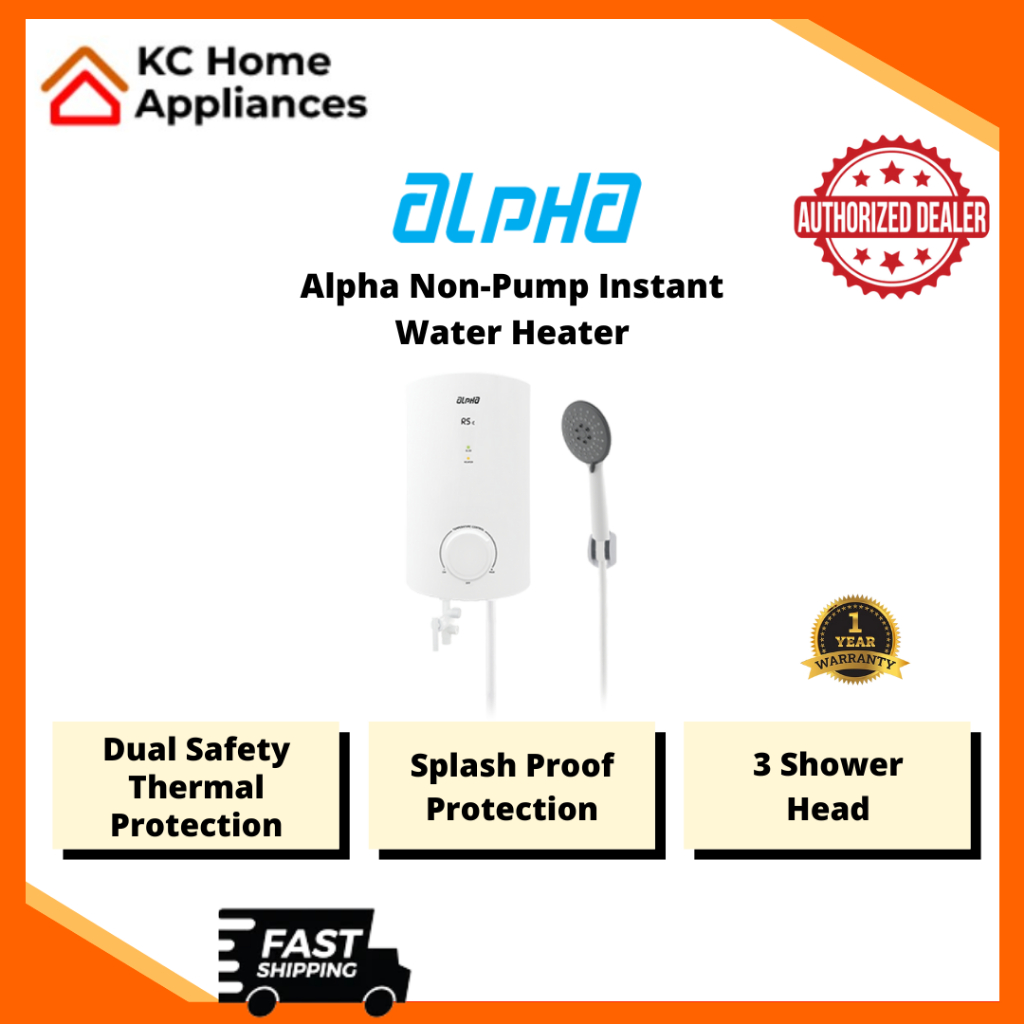 Alpha Non-Pump Instant Water Heater | 3.8kW | Flow Switch Sensor | 3 Spray Shower | White | RS-E ...