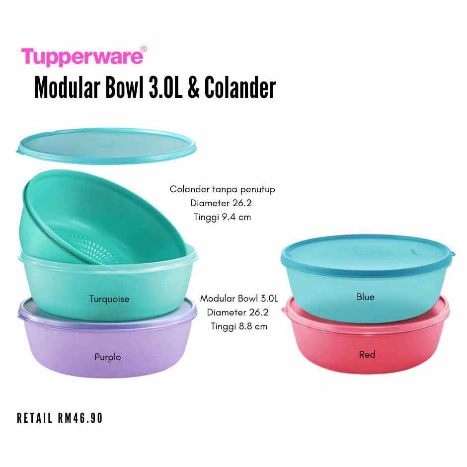 Tupperware Modular Bowl (3.0L) with Strainer / Colander Plastic Giant ...