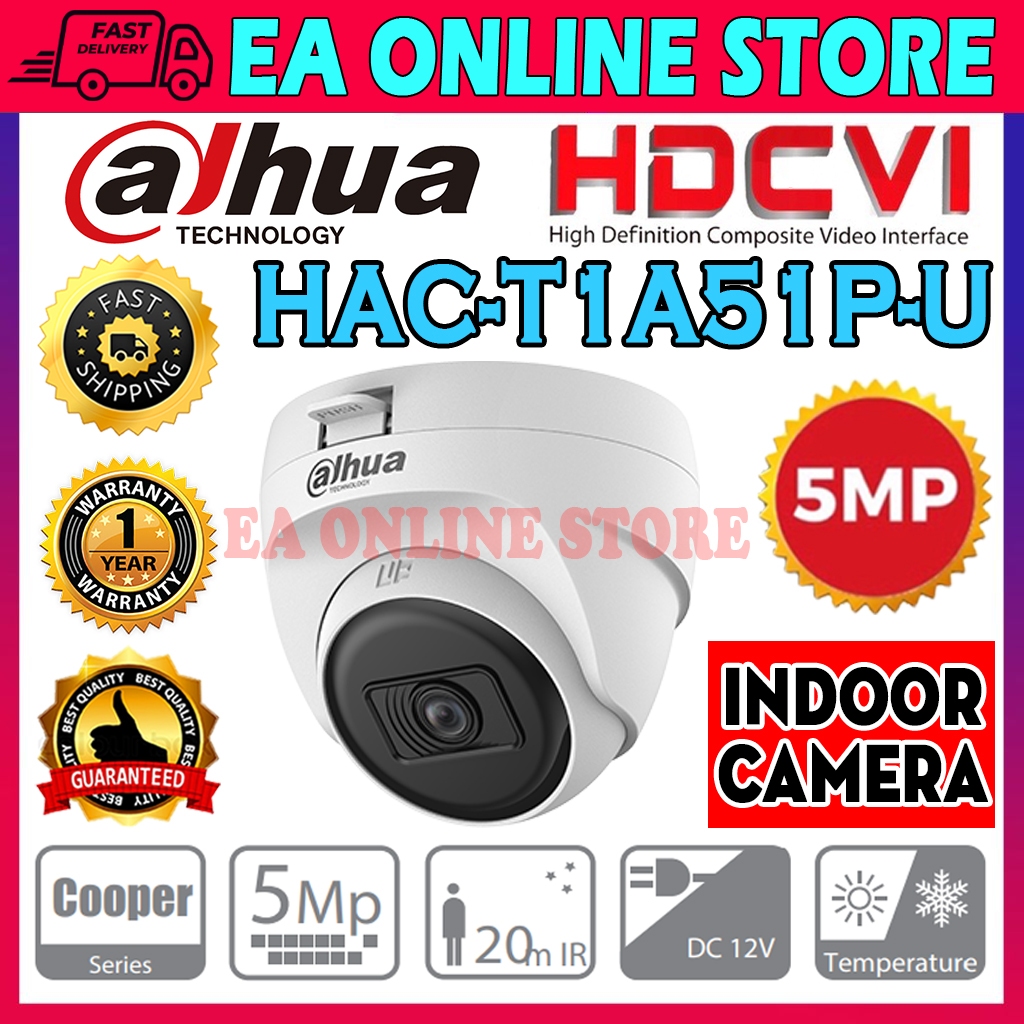 Dahua 5MP 1620P Full HD Indoor IR DOME CVI Camera DH-HAC-T1A51P-U CCTV Support Night Vision View ...