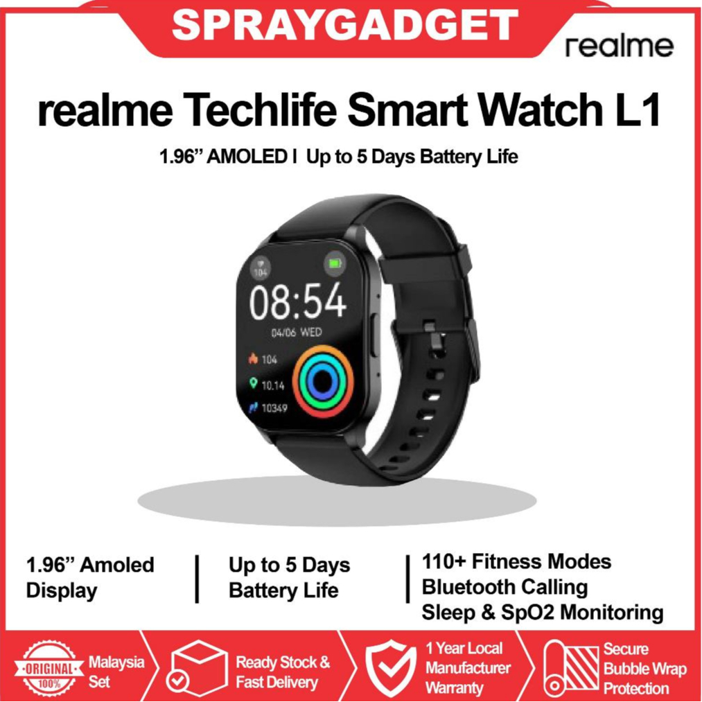 realme Techlife Smart Watch L1 l 1.96" AMOLED l Up to 5 Days Battery ...