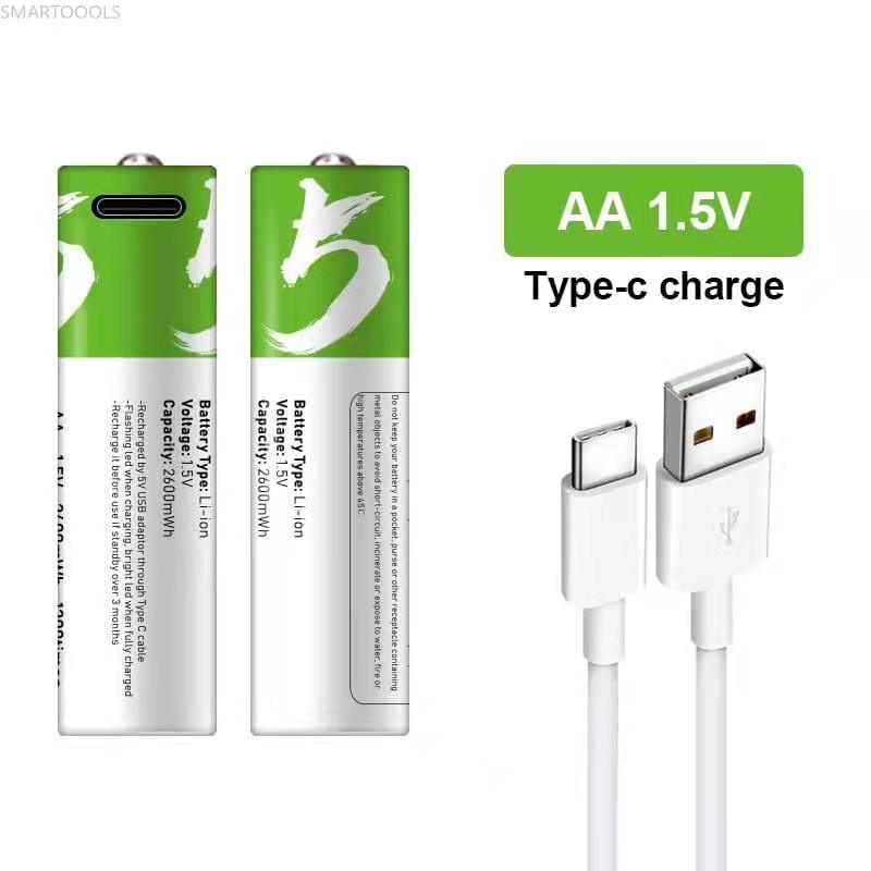 SMARTOOOLS AA/AAA USB Rechargeable Li-ion Battery USB Type-C Cable ...