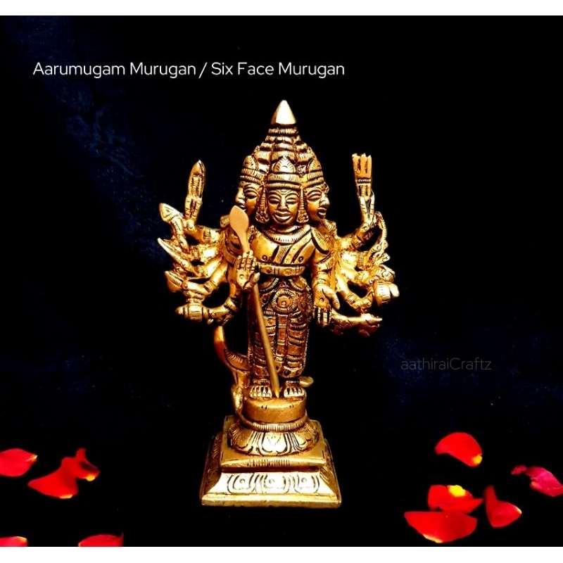 Aarumugam Murugan / Brass Antique FinishSix faced Murugan Brass ...