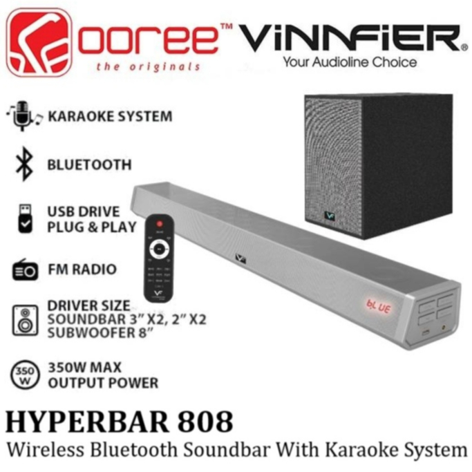 VINNFIER HYPERBAR 808 BTRW WIRELESS BLUETOOTH SOUNDBAR WITH SUBWOOFER ...