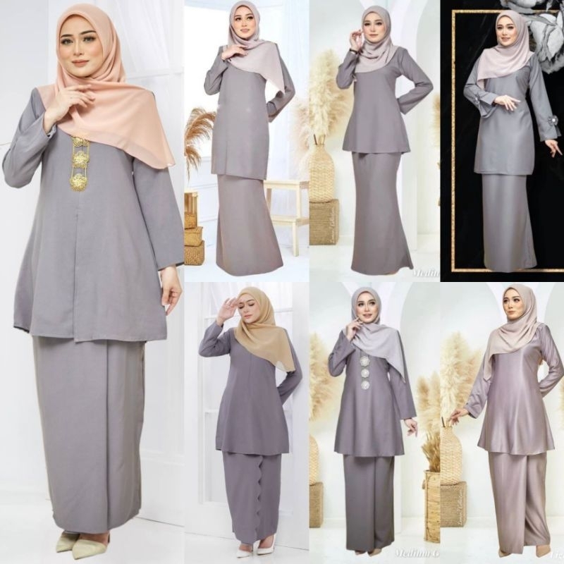 (S - 5XL) GRAY KURUNG PLAIN PLUS SIZE SEDONDON BRIDESMAID KENDURI RAYA ...