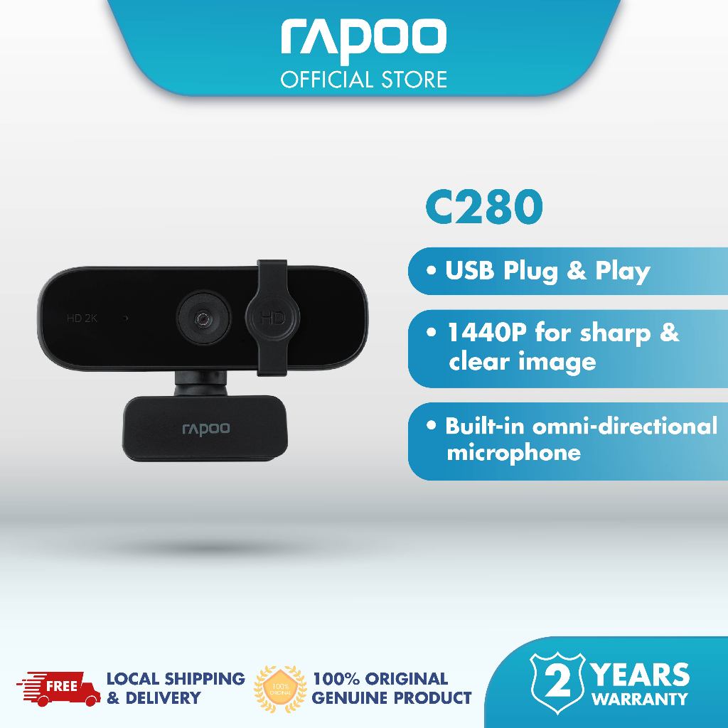 Rapoo C280 2K Full HD Auto Focus Webcam With Built In Mic Rotate Freely ...