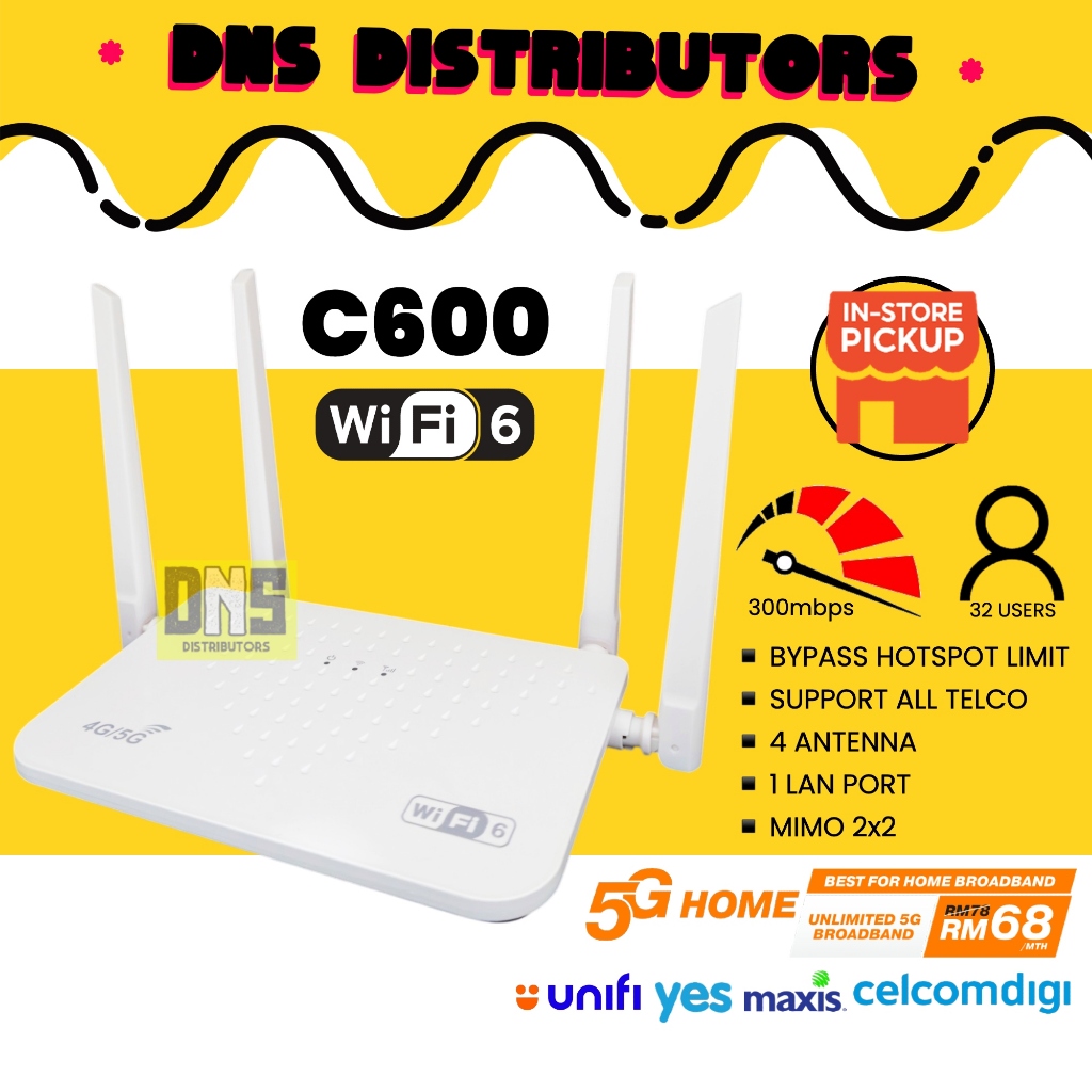 4G CPE Home Router C600 WiFi6 Modem Unlimited WiFi Internet Support All Operator UPGRADED C300 ...