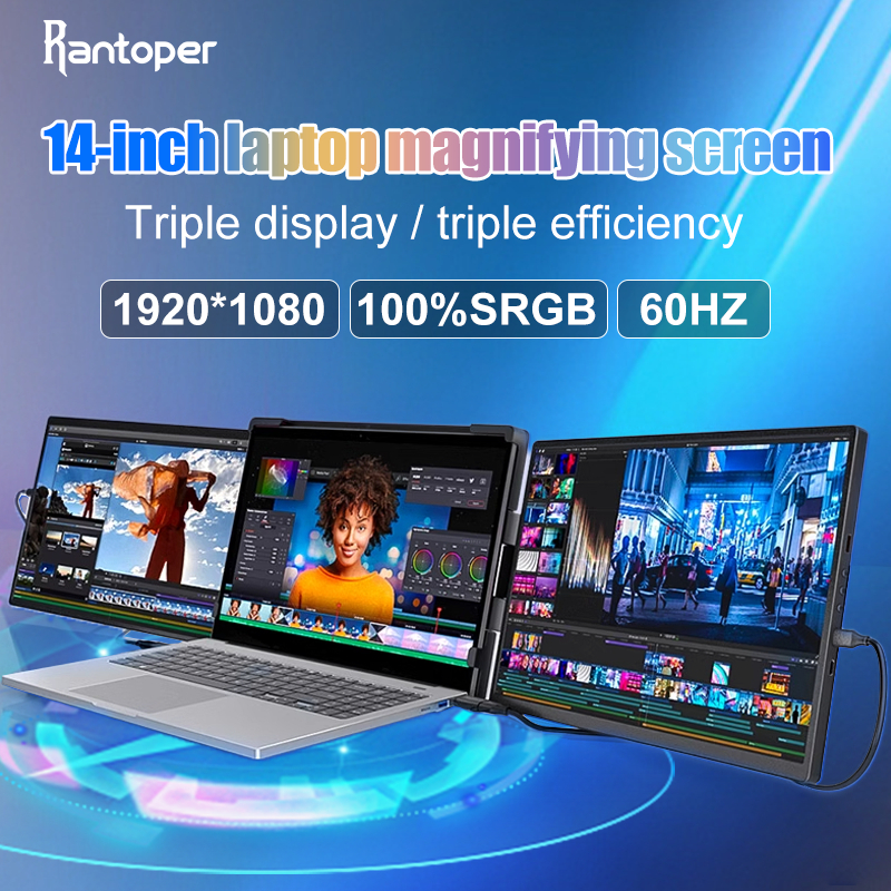 Rantoper 14"Dual screens portable monitor, IPS screen 2.5k/4k/game ...
