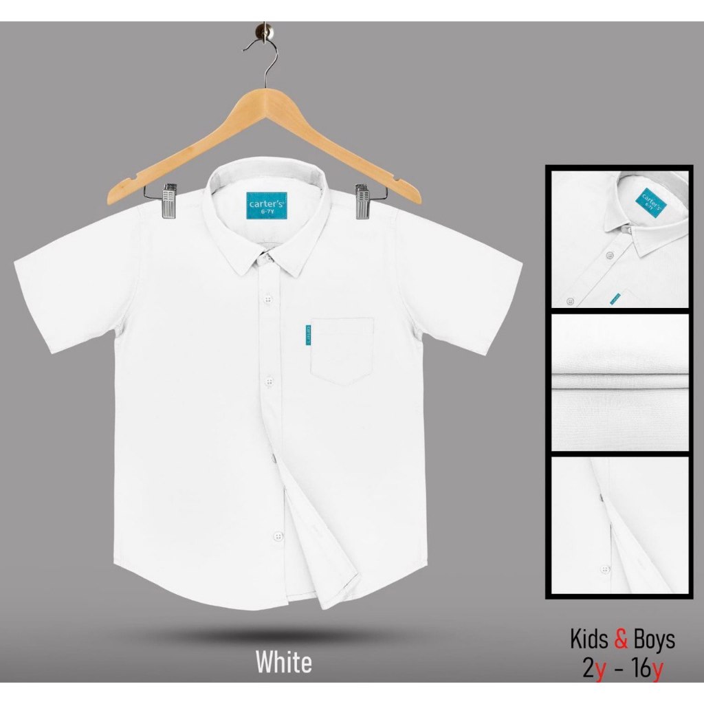 kids collar shirt oxford cotton (2/3yr to 16/17yr) kemeja budak collar ...