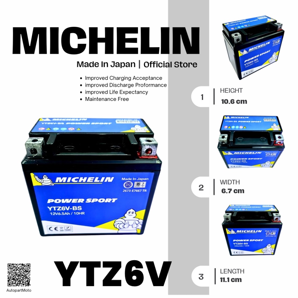 MICHELIN YTZ6 YTZ6V BATTERY MOTORCYCLE BATERI MOTOSIKAL V100 VS125 ...