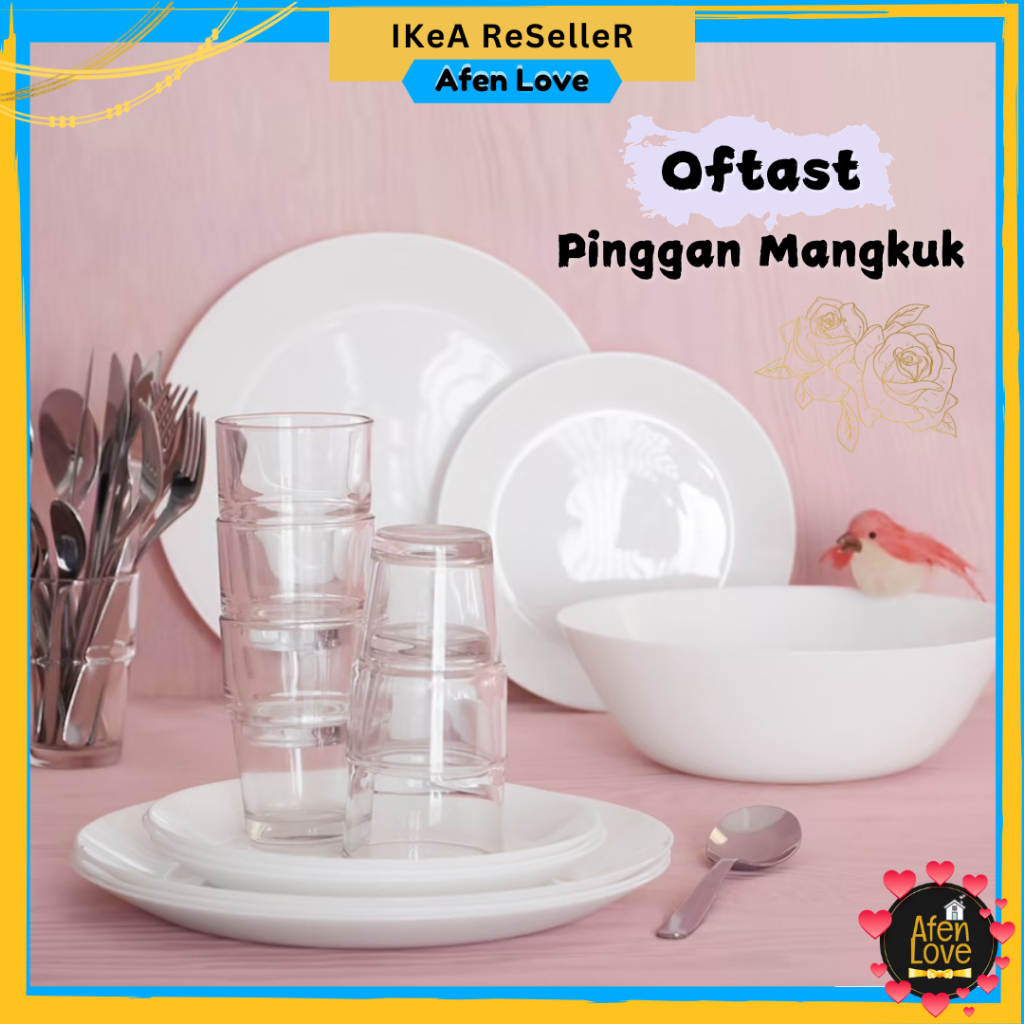 IKeA_OFTAST Plate Bowl Set Pinggan Mangkuk Putih Tempered Glass White ...