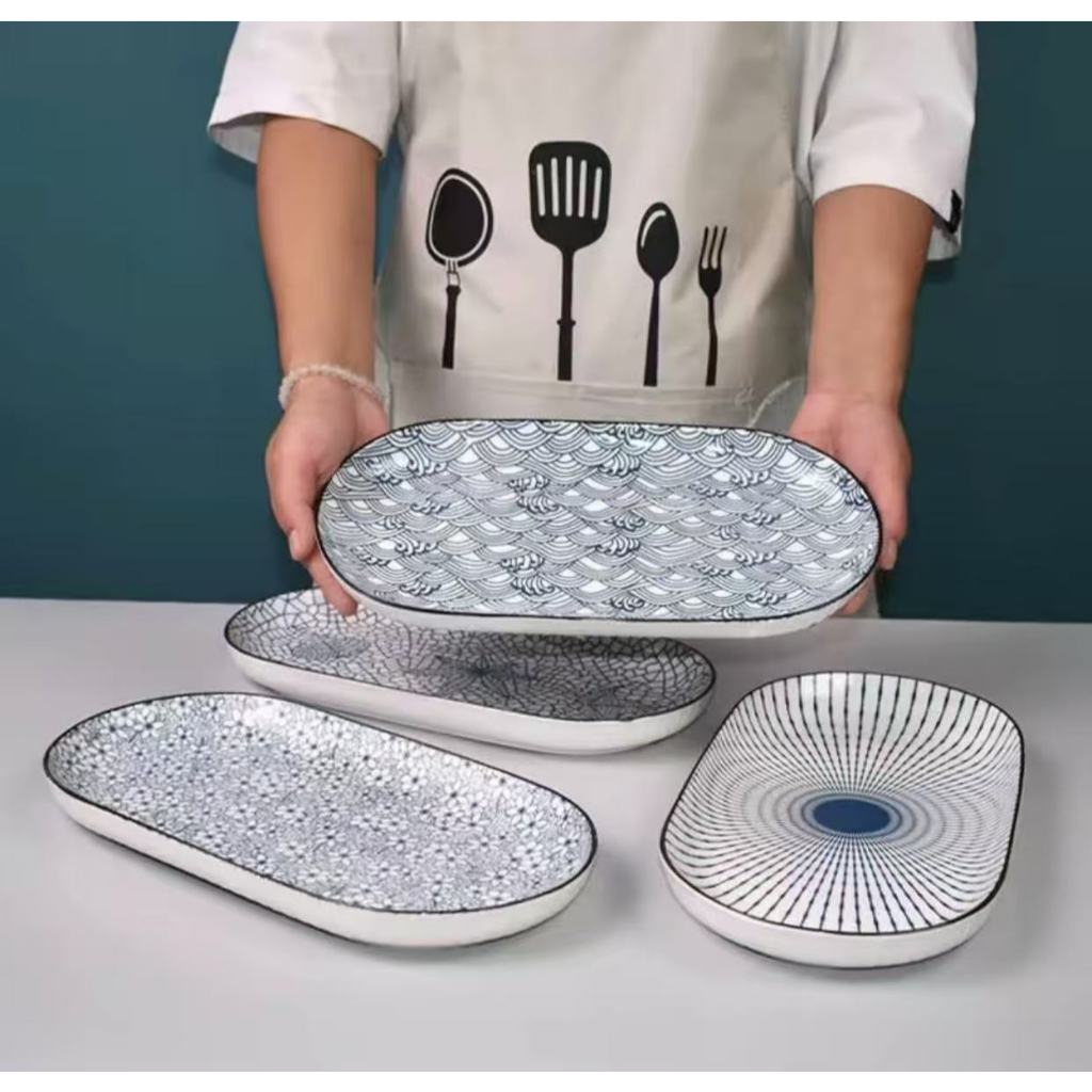 12'' Microwaveable Japanese Style Ceramic Rectangle Fish Plate Food ...