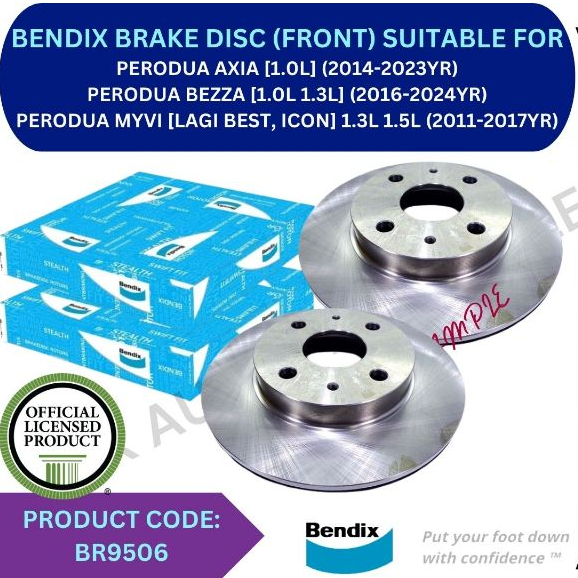BENDIX GENUINE DISC BRAKE ROTOR (FRONT) FOR PERODUA AXIA [1.0L] / BEZZA ...