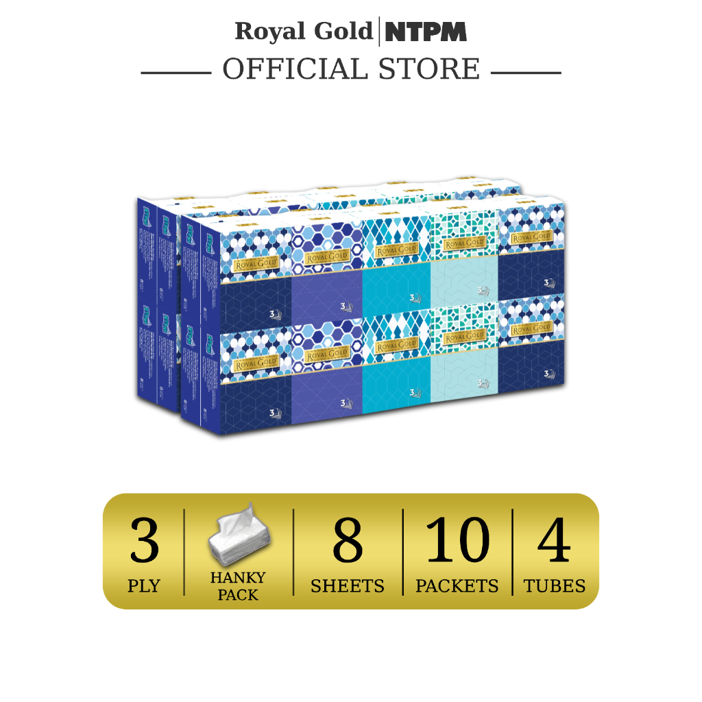 Royal Gold Luxurious Interleaf Hanky Pack 3 PLY (8's x 10 pkts x 4 Tube ...