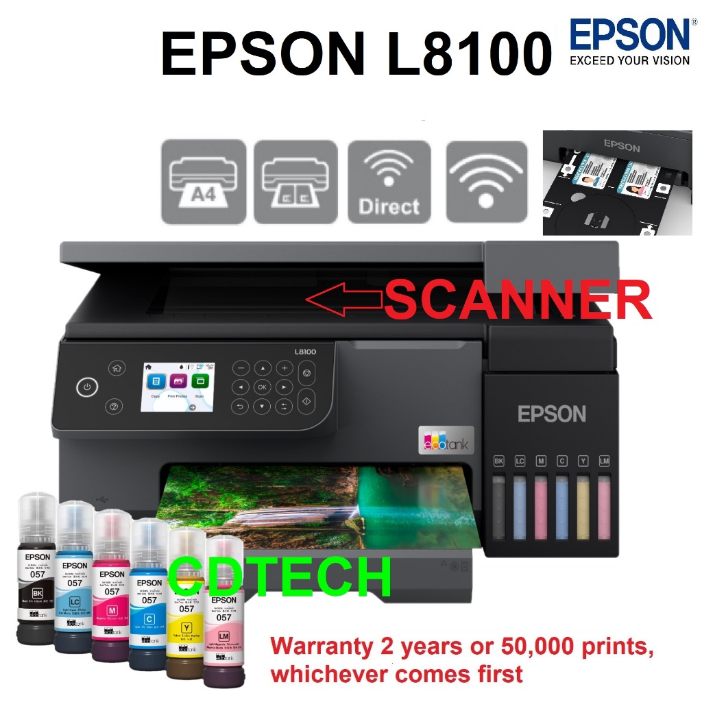 Epson L8050 / L18050 / L8100 A3 Photo 6 Colour Ink Tank Printer With ...