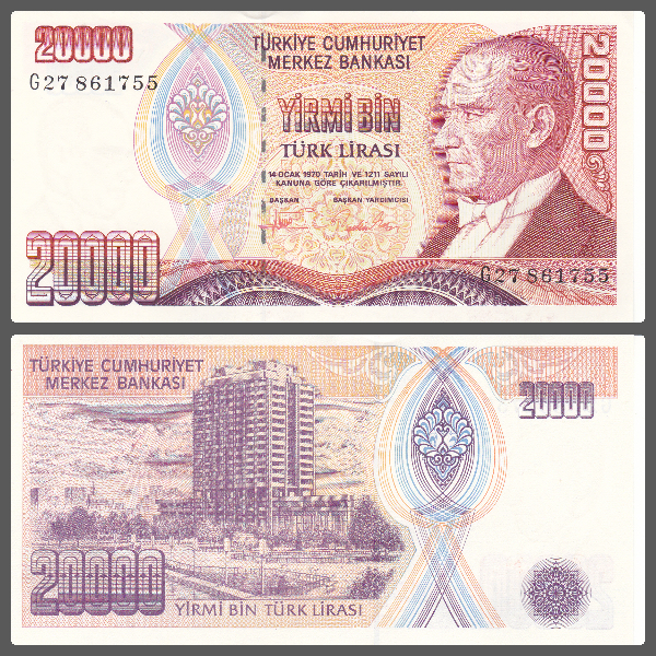 Turkey Banknote, 20,000 Lira 1995, UNC. | Shopee Malaysia