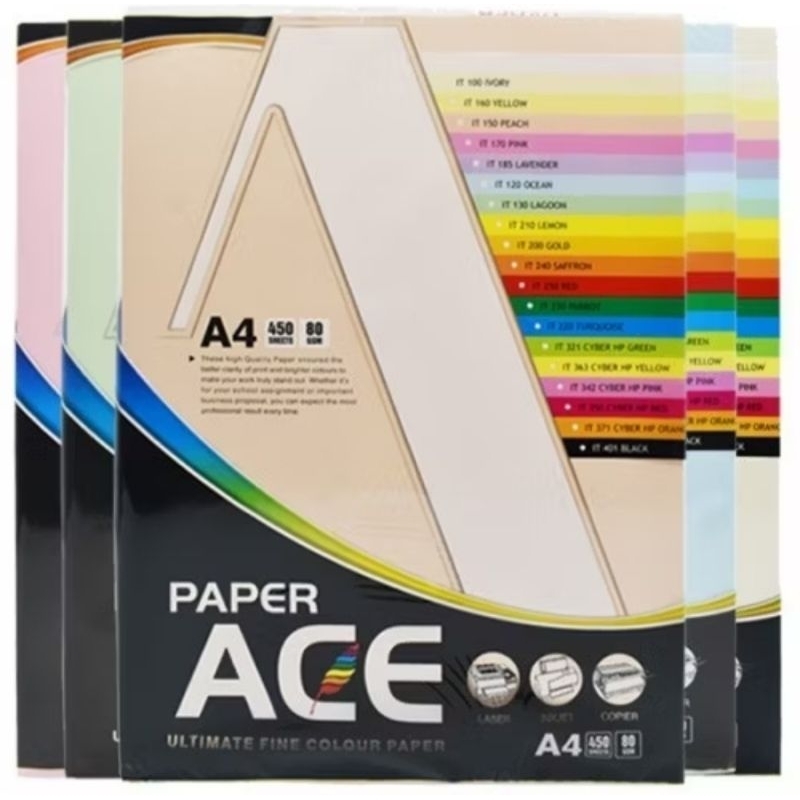 Uni Ace A4 Colour Paper/ Kertas Warna A4 80gsm 450's/ream (CARTON/6 ...