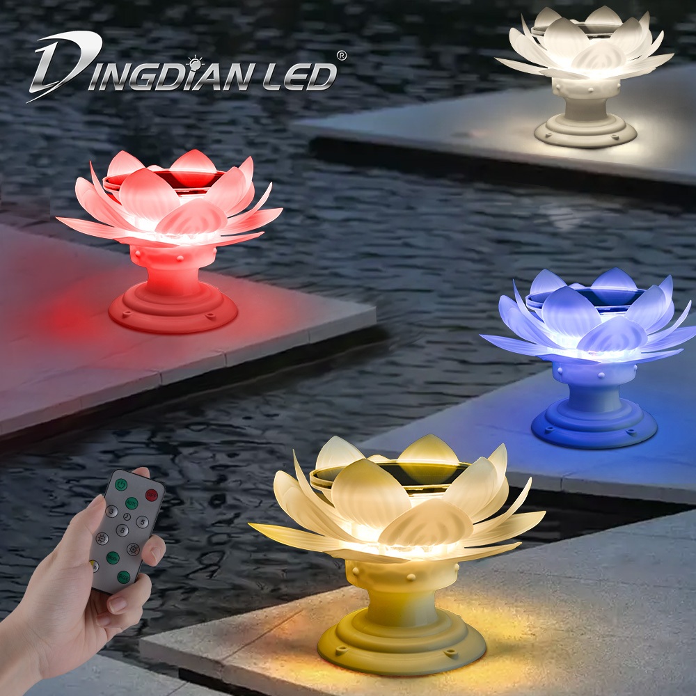 Dingdian LED Solar Pillar Lamp Lotus Garden Light Outdoor Waterproof ...