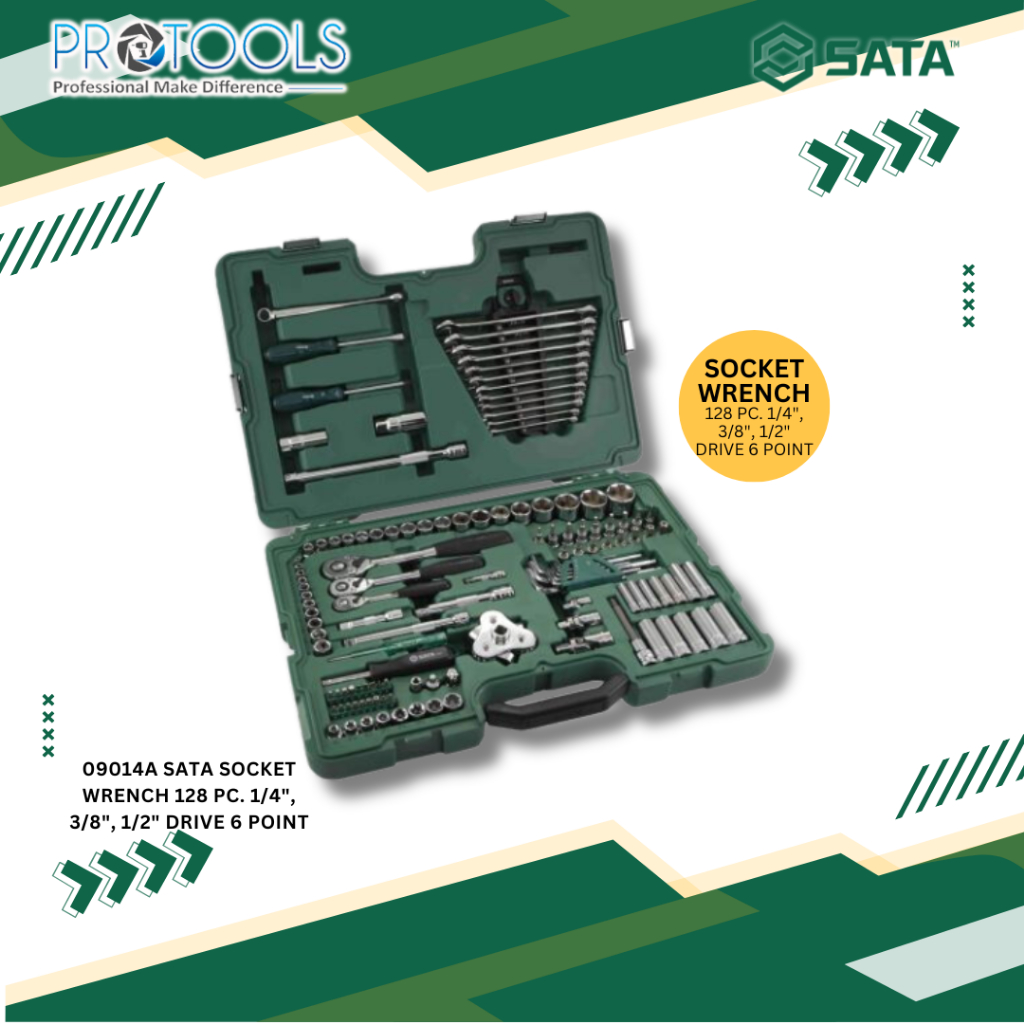 SATA 09014A 120+8PC 1/4 "+3/8 "+1/2 " SOCKET WRENCH SET METRIC ...