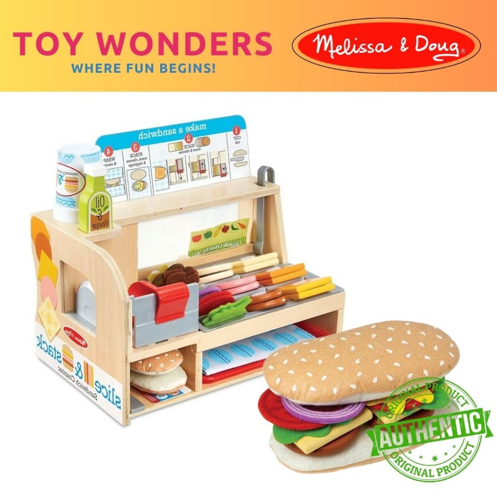 Melissa & Doug Wooden Slice & Stack Sandwich Counter with Deli Slicer ...
