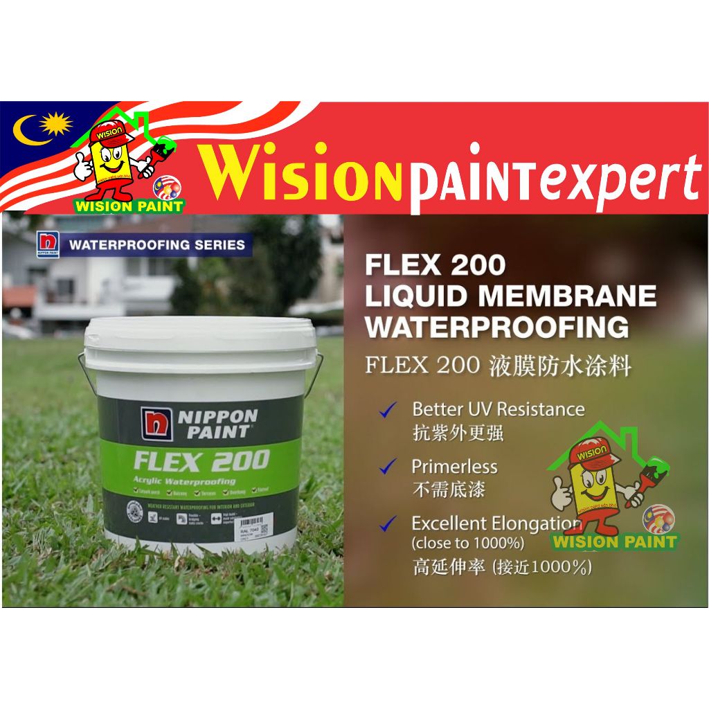 NIPPON PAINT Flex 200 Arcylic Waterproofing 20KG (White & Grey) Roof & Wall Waterproof Paint ...