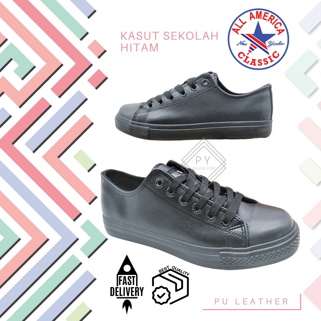 Original Jenama All America Kasut Sekolah Hitam Bertali - 3346AB / Baju ...