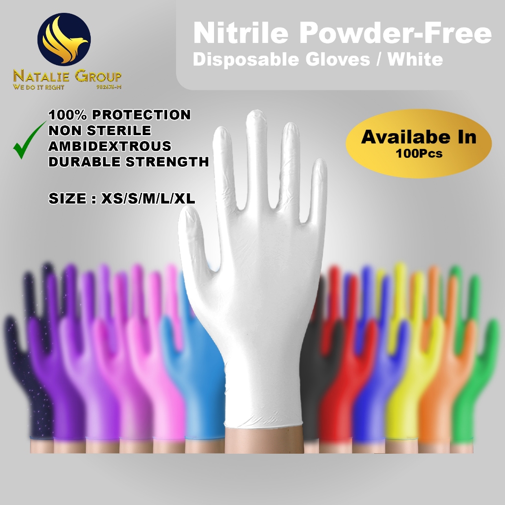 100 Pcs White Gloves Nitrile Powder-Free, Disposable Safety Gloves for ...