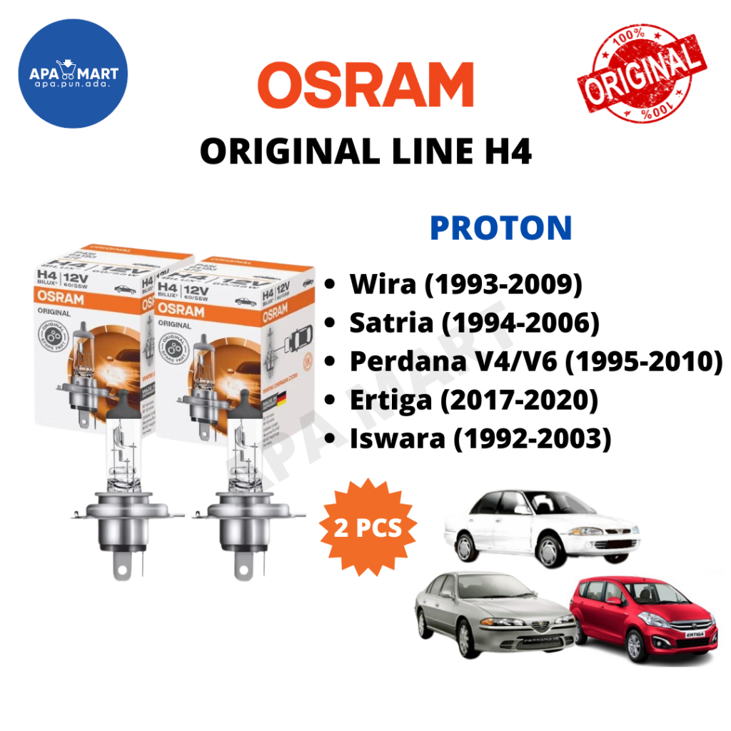 OSRAM Original Line H4 Halogen Headlamp Bulb (2pcs) 12V 60/55W Proton ...
