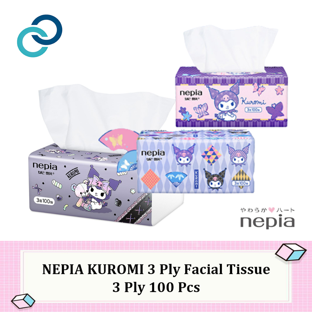 NEPIA KUROMI 3 Ply Facial Tissue (120mm x 176mm) 100 Sheet/ Bag 妮飘库洛米可爱紫色抽纸3层100抽 | Shopee Malaysia