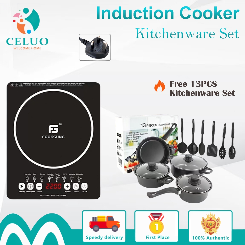 2200W Induction Cooker+13PCS Kitchenware Set Waterproof and power ...