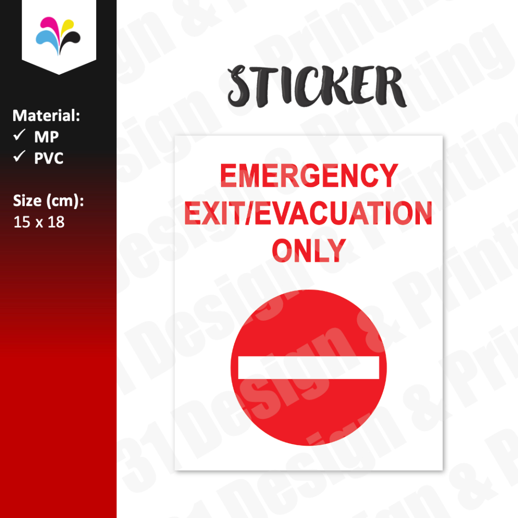 Emergency Exit / Evacuation Only Sign Notice Label Sticker Warning ...