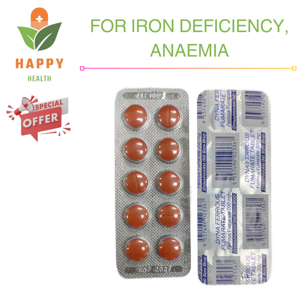 [ Exp 7/2027 ] Dyna Ferrous Fumarate 200MG Tablet 10'S ( 1 Strip ...