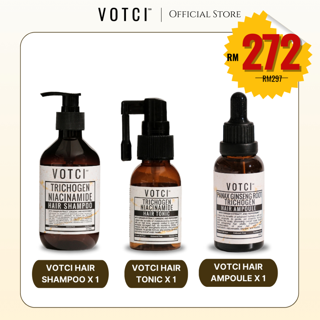MIX SET - VOTCI Trichogen Niacinamide Hair Shampoo 300ml and Hair Tonic ...