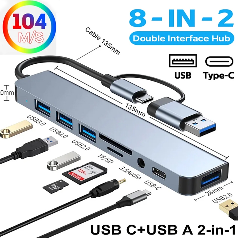 8 IN2 Hub USB Type C 3.0 Adapter Multi Connection Hub Type-C to USB*4 ...