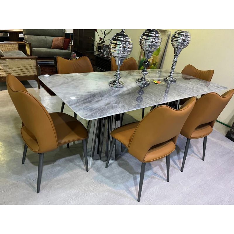 2 meter marble cystal dining table and 6 units dining chair | Shopee ...