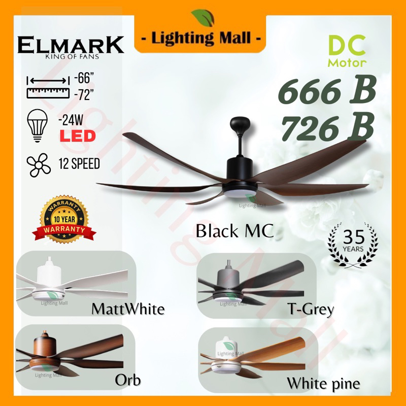 Elmark 666B 66" DC Motor 24W LED Ceiling Fan ABS Blades With 6+6 Speed ...